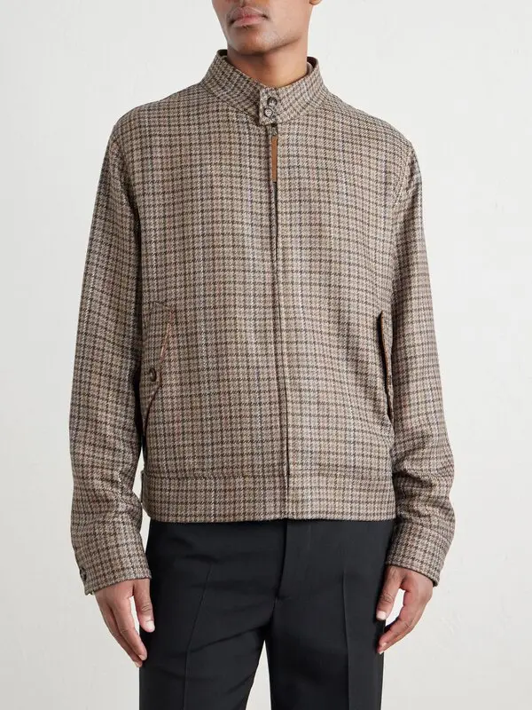 Gabriela Hearst Graham Houndstooth Wool And Silk Blend Zip-up Jacket - Brown