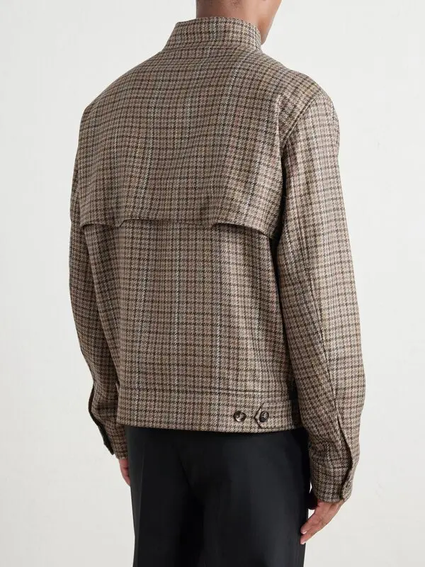Gabriela Hearst Graham Houndstooth Wool And Silk Blend Zip-up Jacket - Brown