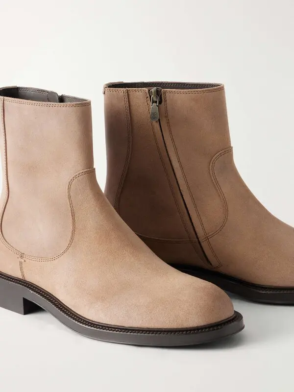 Brunello Cucinelli Waxed Suede Chelsea Boots - Beige