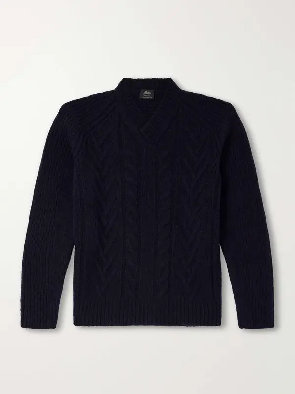 Brioni Cable-knit Casmere And Silk-blend Sweater