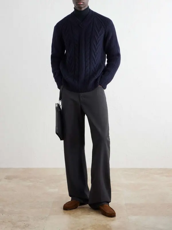Brioni Cable-knit Casmere And Silk-blend Sweater