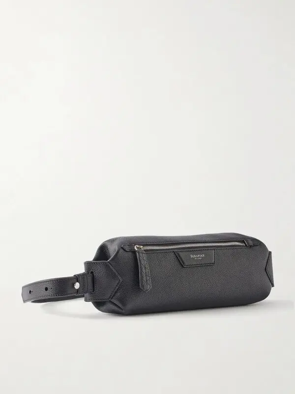 SERAPIAN Soft Sling Leather Messenger Bag - Black