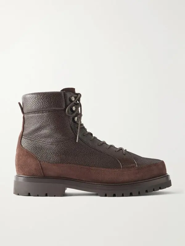 Brunello Cucinelli Shearling-lined Textured Leather Lace-up Boots - Brown