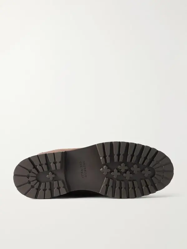 Brunello Cucinelli Shearling-lined Textured Leather Lace-up Boots