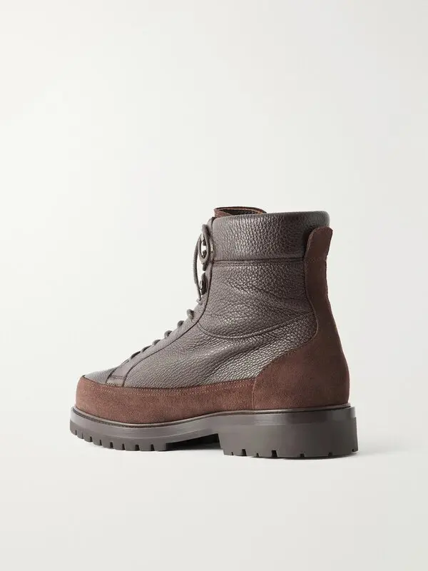 Brunello Cucinelli Shearling-lined Textured Leather Lace-up Boots