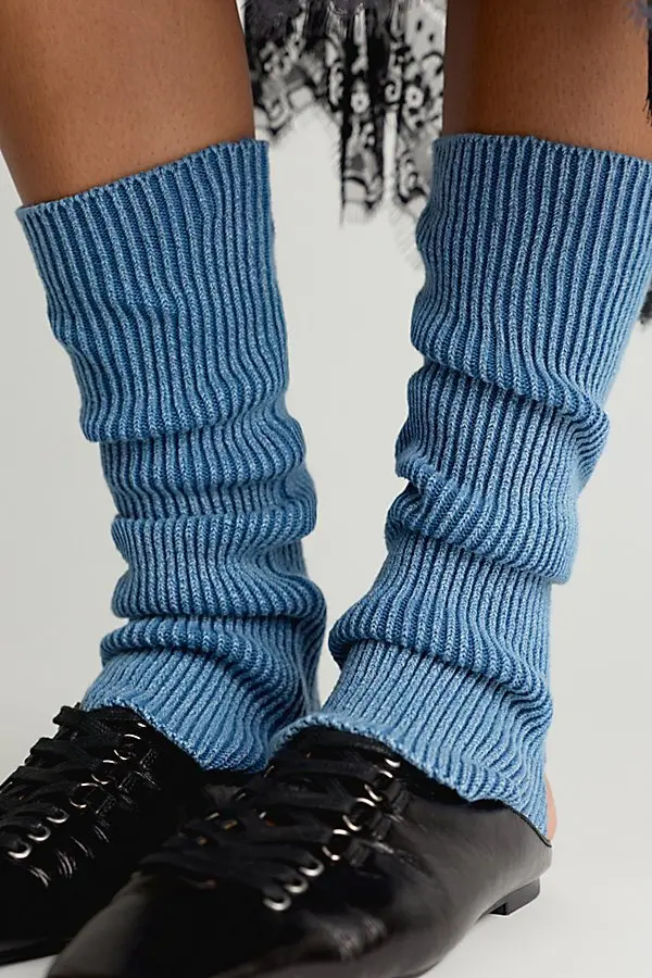 Free People Ribbed Stirrup Leg Warmers - Brushed Blue