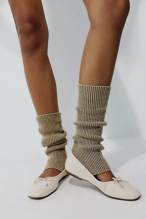 Free People Ribbed Stirrup Leg Warmers - Sand