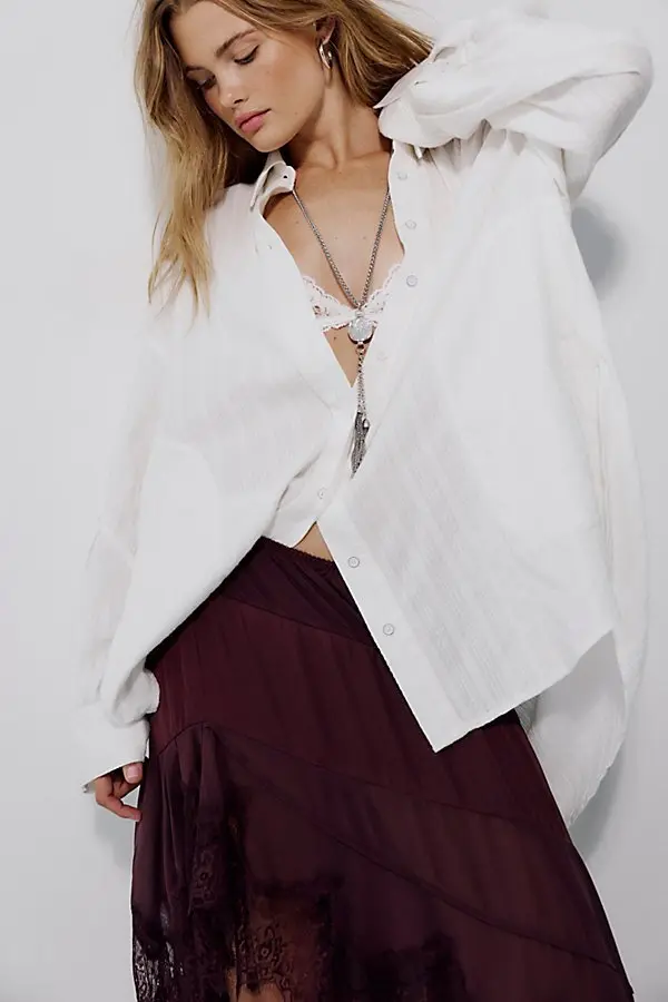 Free People We The Free Selene Dobby Button Down Shirt - Ivory