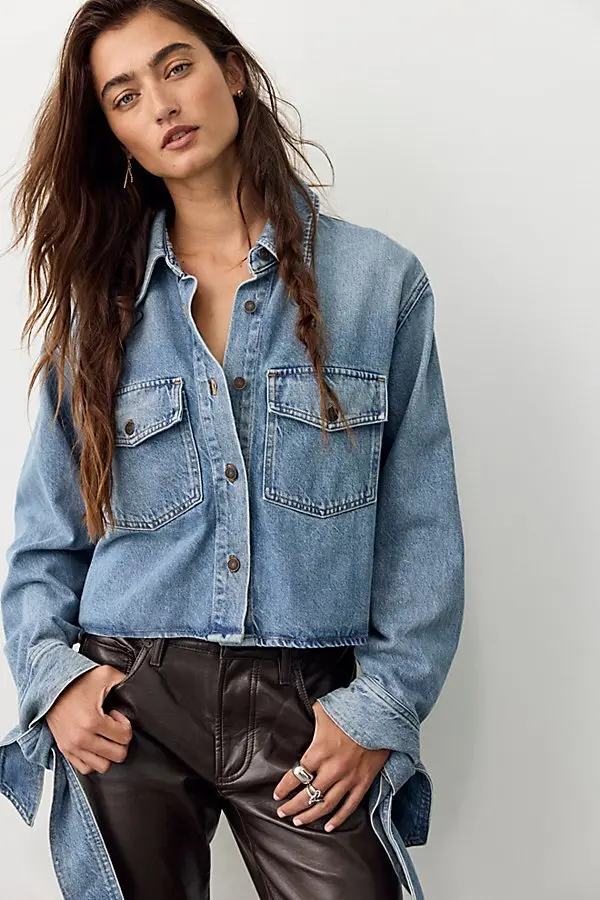 AGOLDE Hewitt Cropped Button Down Shirt - Index