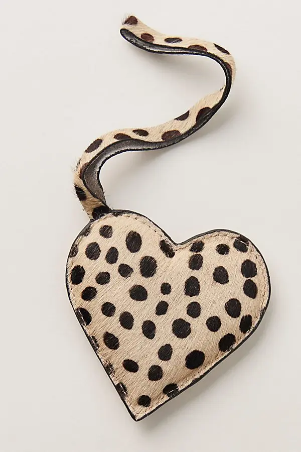Free People Heart Animal Print Keychain - Snow Leopard