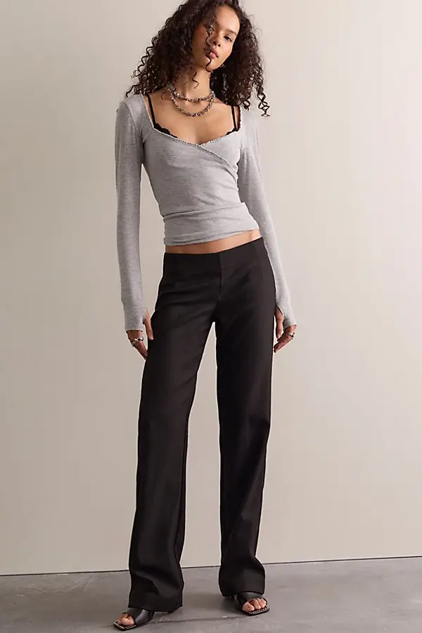 Free People Keeping It Light Ribbed Wrap Top - Medium Heather Grey