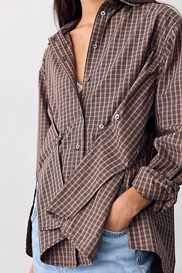 Free People We The Free Many Ways Plaid Button Down - Charcoal Combo