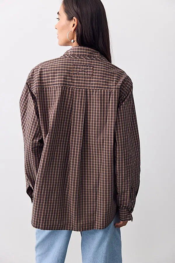 Free People We The Free Many Ways Plaid Button Down - Charcoal Combo