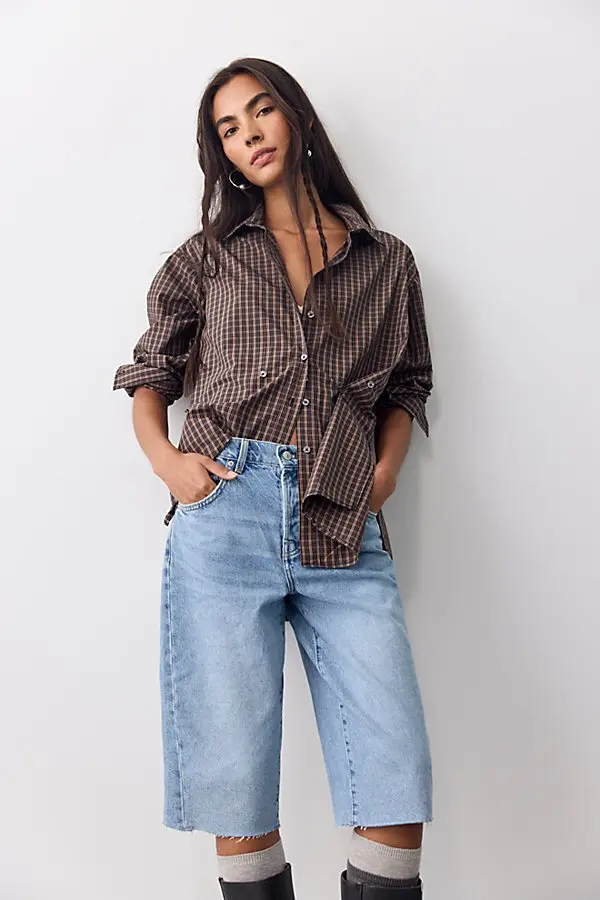 Free People We The Free Many Ways Plaid Button Down - Charcoal Combo