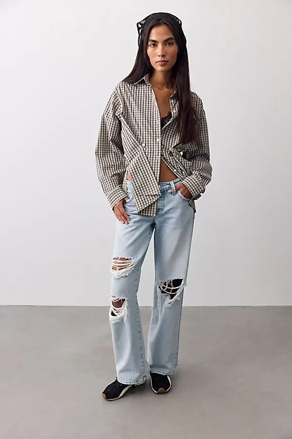 Free People We The Free Many Ways Plaid Button Down Shirt - Tea Combo