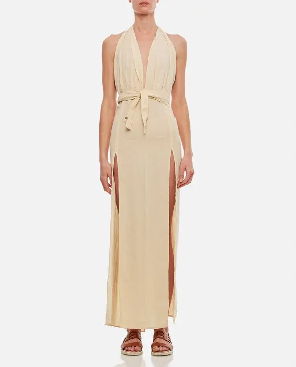 Caravana Tacoh Cotton Long Dress With Slits - Beige