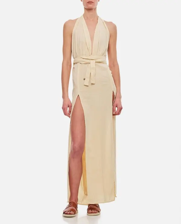 Caravana Tacoh Cotton Long Dress With Slits - Beige