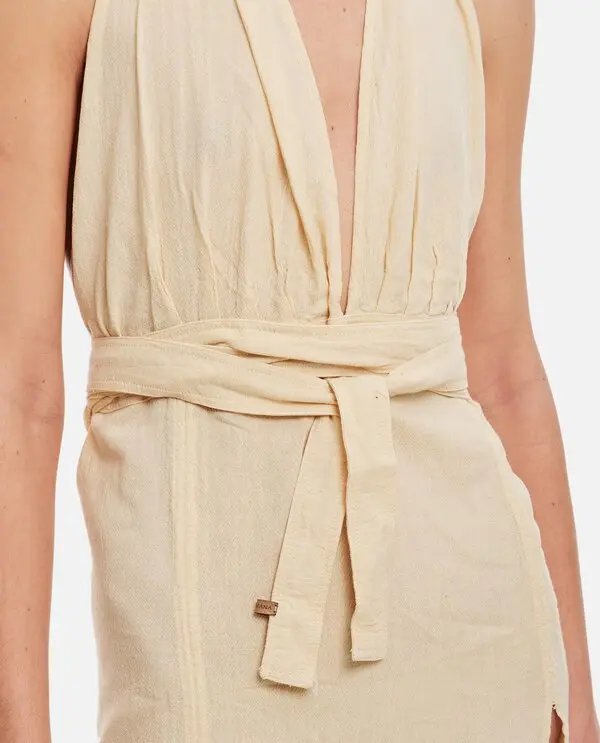 Caravana Tacoh Cotton Long Dress With Slits - Beige