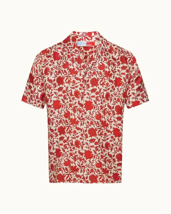 Orlebar Brown Dragonflower Print Ilk Relaxed Fit Capri Collar Hirt Woven In Italy In Ummer /white And - Red