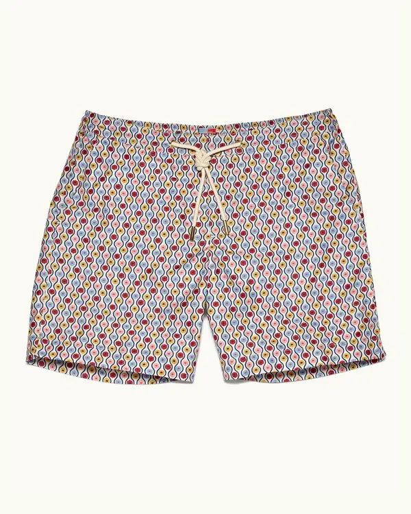 Orlebar Brown Whitsun Print Mid-length Drawcord Swim Shorts In Sand Colour - White
