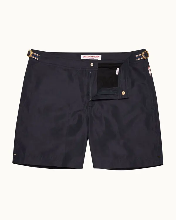 Orlebar Brown Mid-length Tape Stripe Linen Blend Swim Shorts In Night Iris - Night Iris/stripe