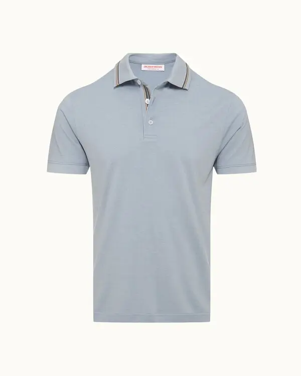 Orlebar Brown Stripe Tipping Collar Classic Fit Polo Shirt - Light Sky Pool