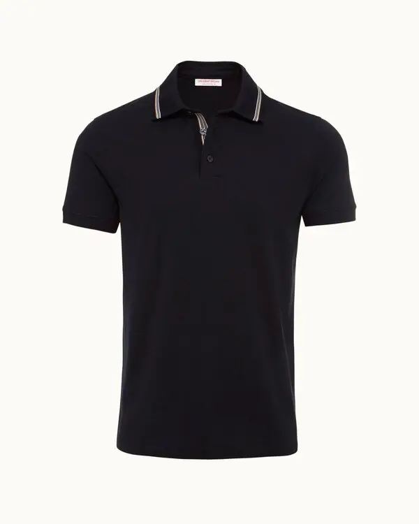 Orlebar Brown Night Iri Tripe Tipping Collar Claic Fit Polo Hirt
