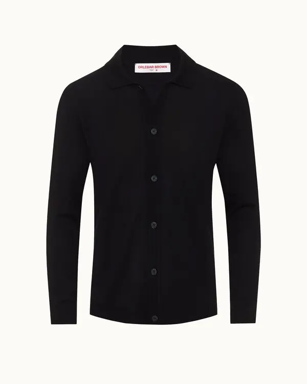 Orlebar Brown Classic Fit Long-sleeve Merino Knit Shirt In Night Iris - Blue