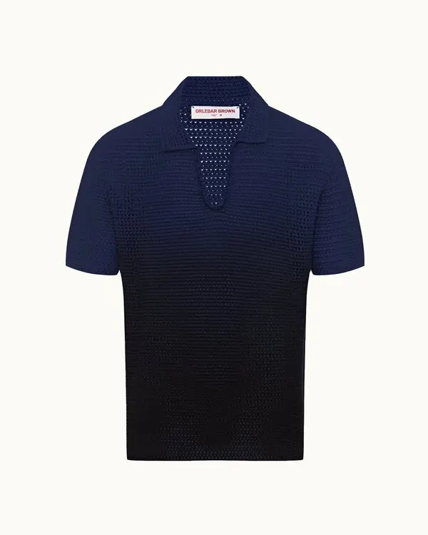 Orlebar Brown Claic Fit Crochet Effect Organic Cotton Polo Hirt - River Blue/night Iris