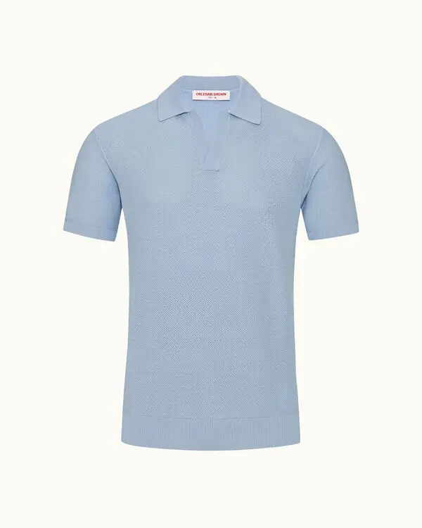 Orlebar Brown Tailored Fit Merceried Cotton Pique Polo Hirt - Springwater Blue
