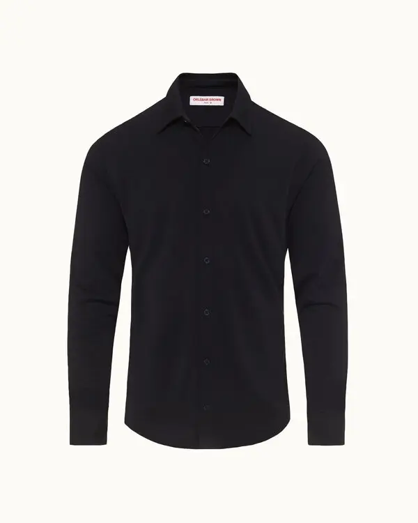 Orlebar Brown Tailored Fit Claic Collar Merino Hirt - Black