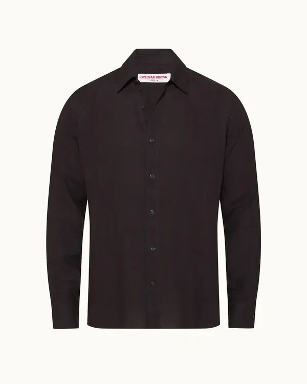Orlebar Brown Relaxed Fit Classic Collar Italian Linen Shirt - Volcano Ash Grey