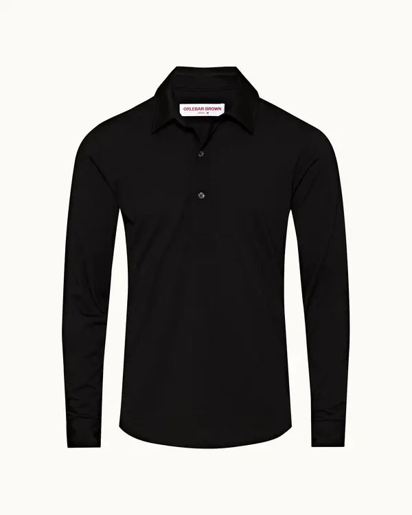 Orlebar Brown Tailored Fit Long-leeve Merino Polo Hirt - Black