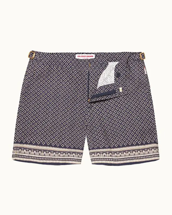 Orlebar Brown Night Iris Solmio Print Mid-length Linen Shorts