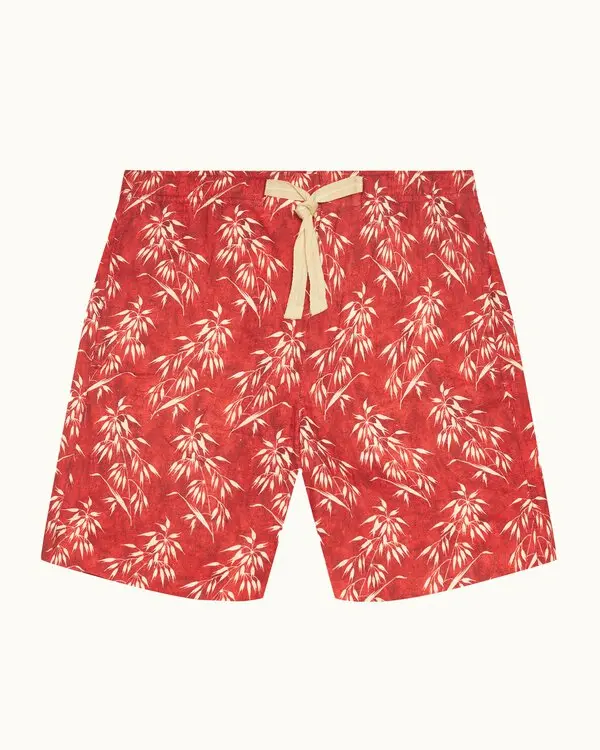 Orlebar Brown Relaxed Fit Printed Linen Shorts - Red