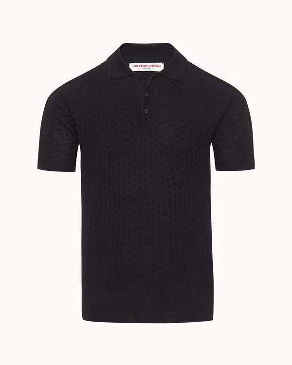 Orlebar Brown Tailored Fit Lattice Knit Silk Polo Shirt In Night Iris - Blue