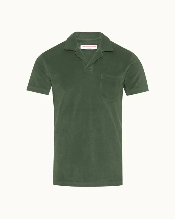 Orlebar Brown Tailored Fit Cotton Towelling Polo Shirt In Amazonian - Green