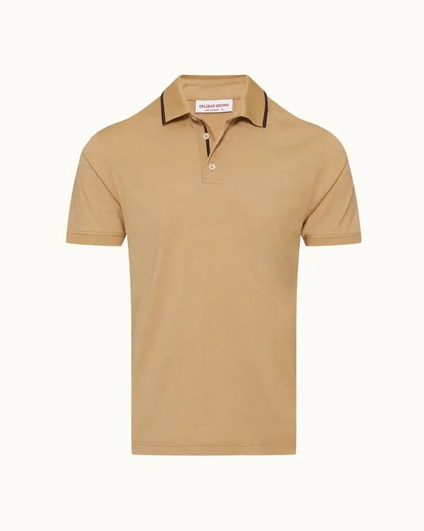 Orlebar Brown Claic Fit Tripe Tipping Collar Polo Hirt - Biscuit