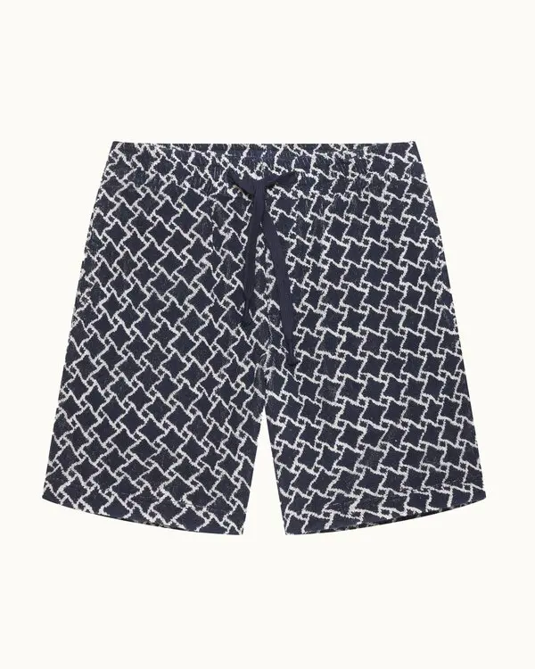 Orlebar Brown Classic Fit Geo Jacquard Cotton Towelling Sweat Shorts In Night Iris - Blue