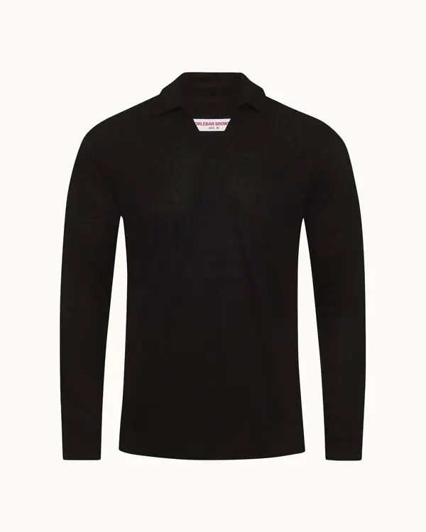 Orlebar Brown Taiored Fit Resort Coar Ong-seeve Inen Poo Shirt - Black