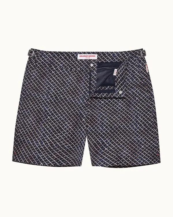 Orlebar Brown Mid-length Origami Print Swim Shorts In Night Iris
