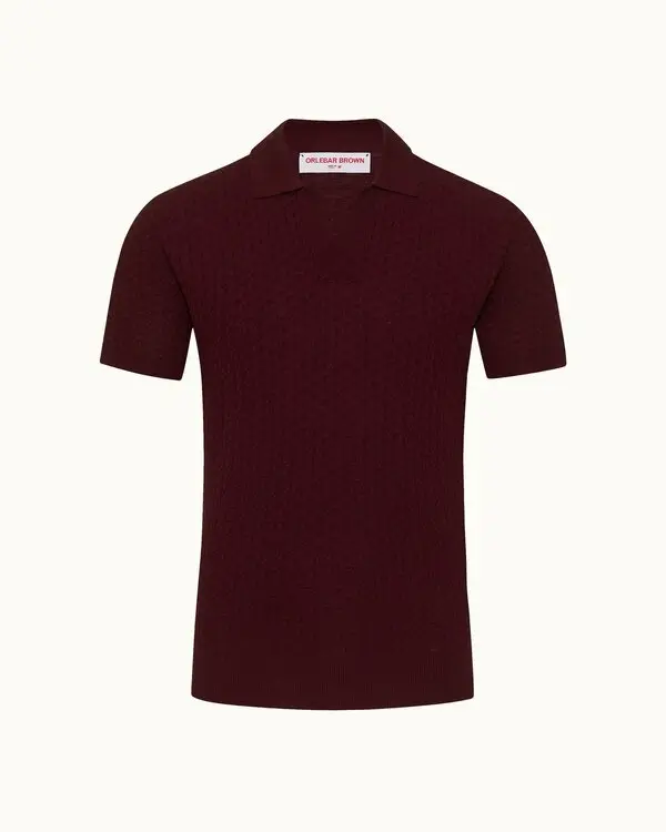 Orlebar Brown Tailored Fit Silk Lattice Knit Polo Shirt In Damson - Purple