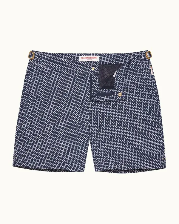 Orlebar Brown Mid-length Geo Jacquard Swim Shorts In Night Iris