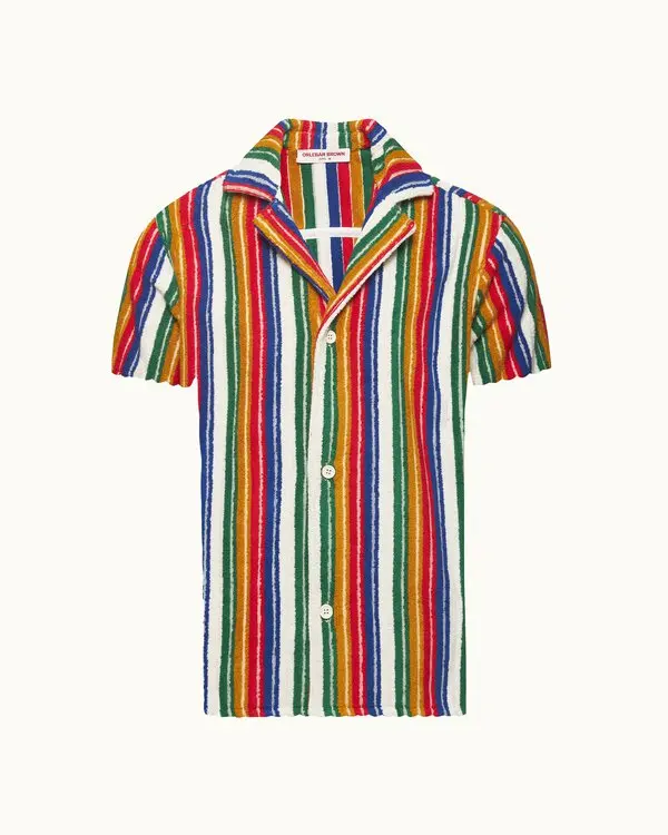 Orlebar Brown Relaxed Fit Capri Collar Jacquard Stripe Cotton Towelling Shirt In Multicolour - Multicoloured