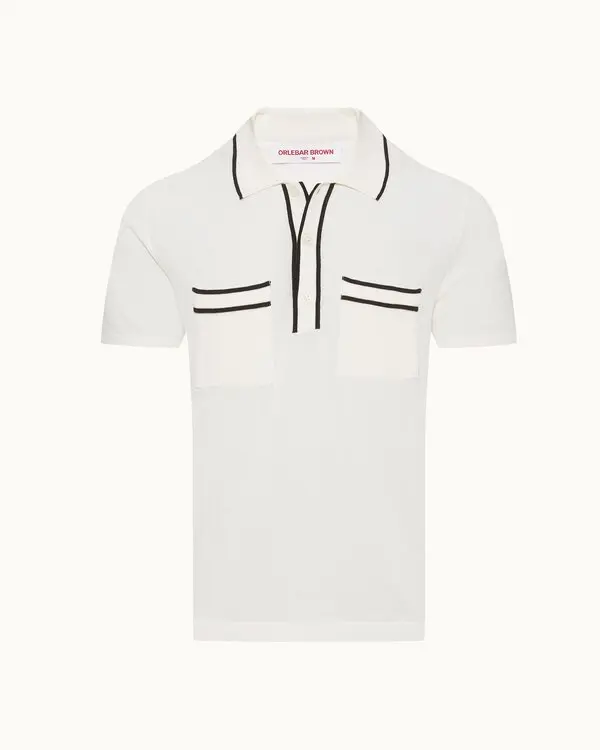 Orlebar Brown Claic Fit Tipped Collar Cotton & Ilk Knit Polo Hirt - White Sand/black