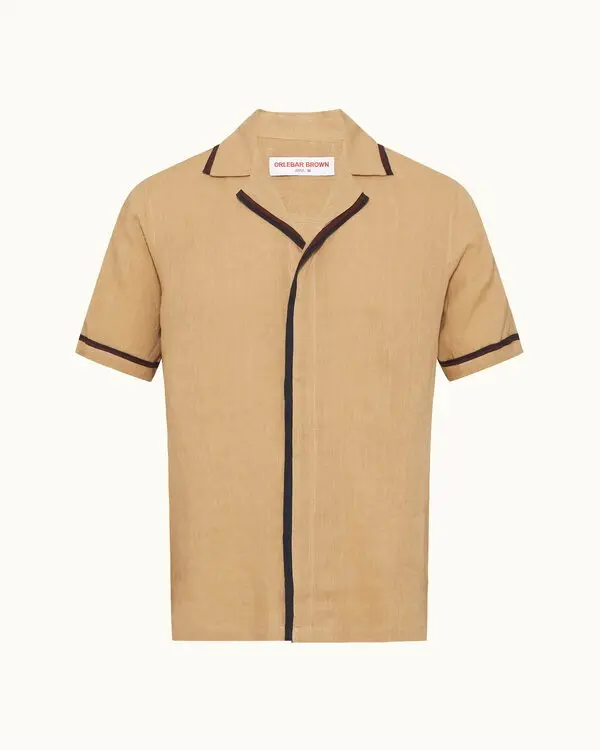 Orlebar Brown Relaxed Fit Two-tone Capri Collar Italian Linen Hirt