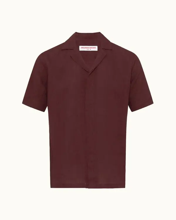 Orlebar Brown Relaxed Fit Capri Collar Italian Linen Hirt In Damon - Purple