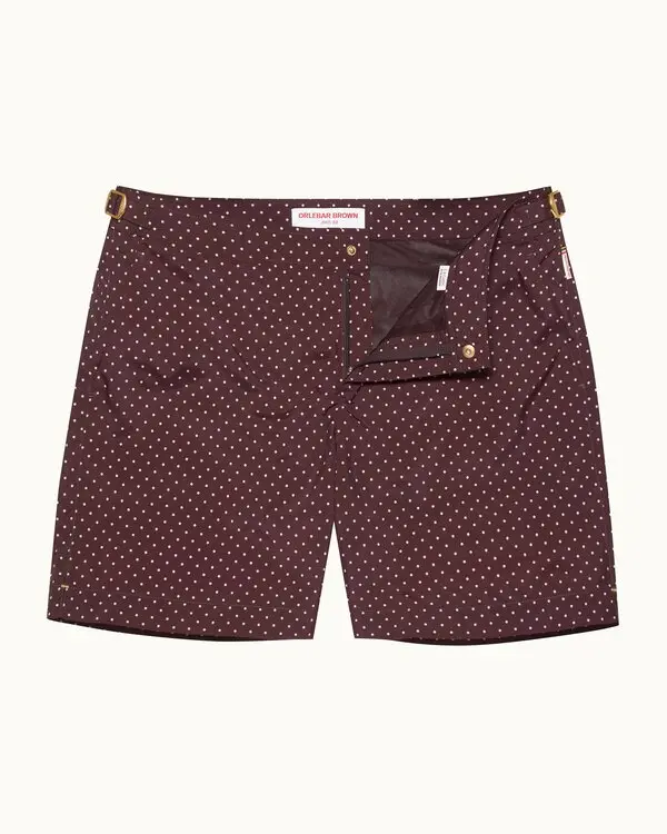 Orlebar Brown Mid-length Polka Dot Print Swim Shorts In Damson