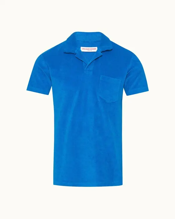 Orlebar Brown Tailored Fit Cotton Towelling Polo Shirt - Nova Blue
