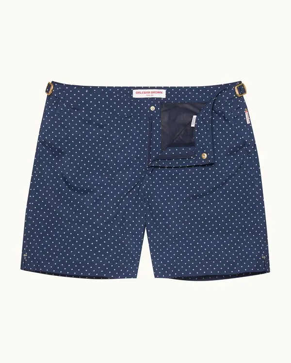 Orlebar Brown Mid-length Polka Dot Print Swim Shorts In Night Iris